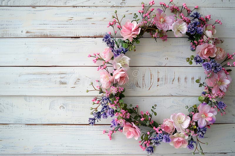 Generative AI Image of Flowers Wreath Circle Frame with Copy Space on ...