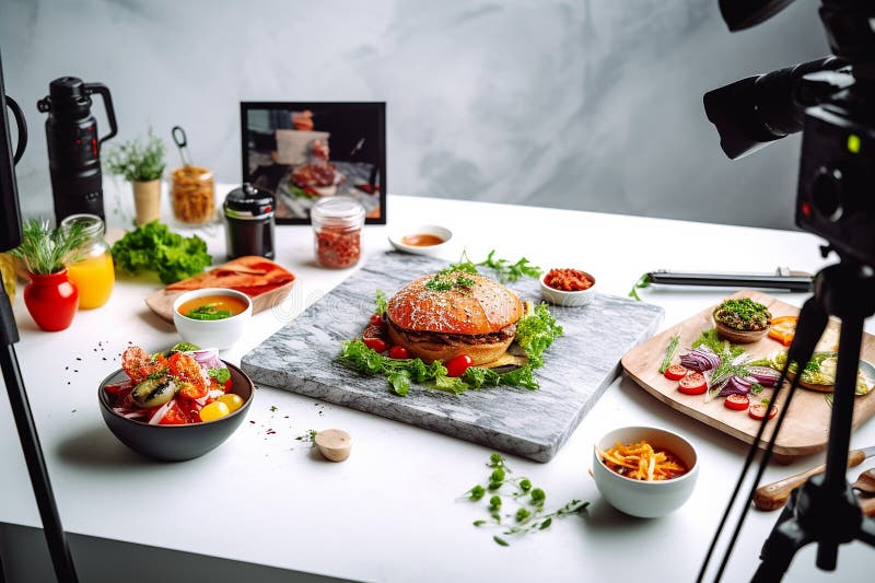 Generative AI Image of Food Content Creator Taking Photo of Burger ...