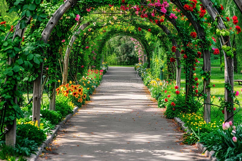 Generative AI Image of Footpath Under a Arch of Spring Flowers in the ...