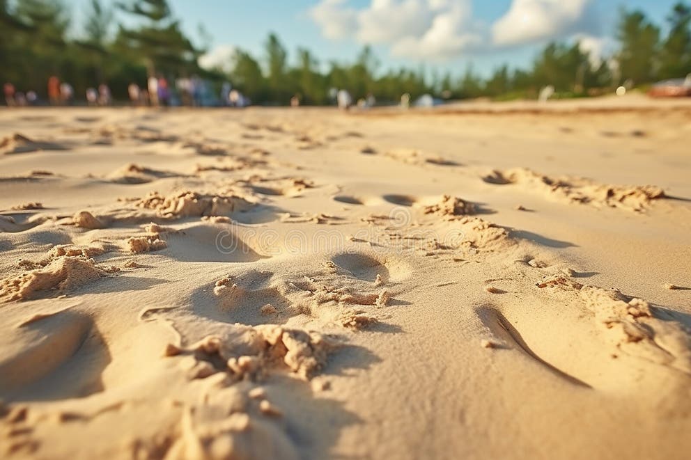 Generative AI Image of Footprints on White Sandy Beach in Bright Day ...