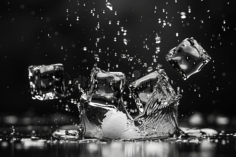 Generative AI Image of Fresh Cold Ice Cubes Falling with Water Splash ...
