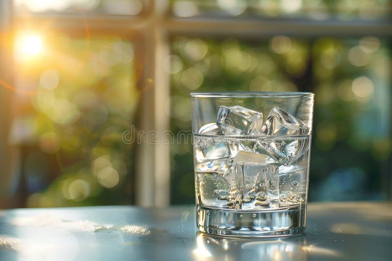 Generative AI Image of Fresh Cold Water Drink with Ice Cubes in Glass ...