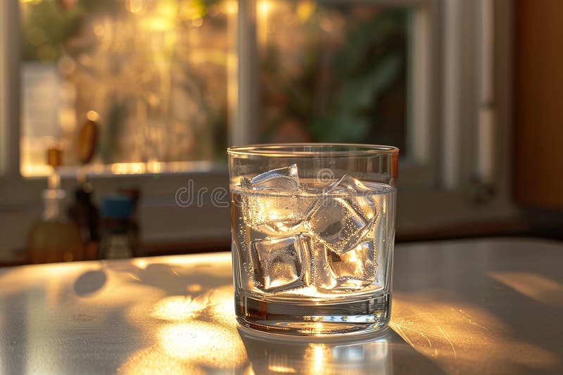 Generative AI Image of Fresh Cold Water Drink with Ice Cubes in Glass ...