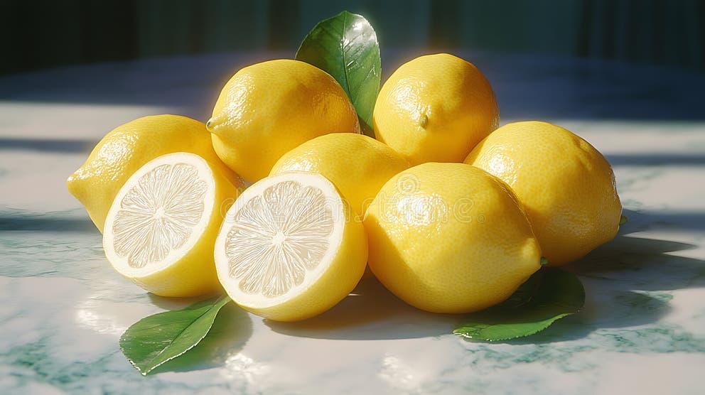 Generative AI Image of Fresh Healthy Sliced Lemons on Clean Empty Plain ...
