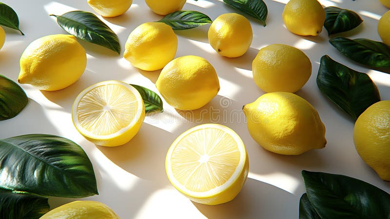 Generative AI Image of Fresh Healthy Sliced Lemons on Clean Empty Plain ...