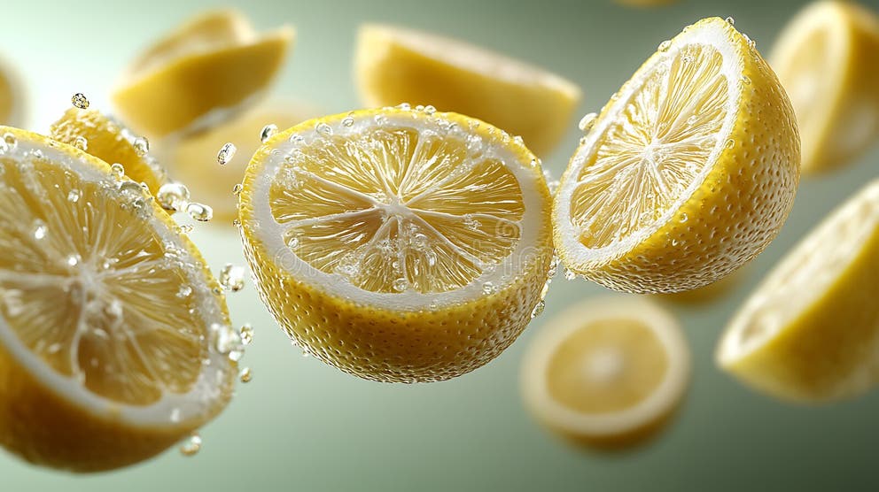 Generative AI Image of Fresh Healthy Sliced Lemons on Clean Empty Plain ...