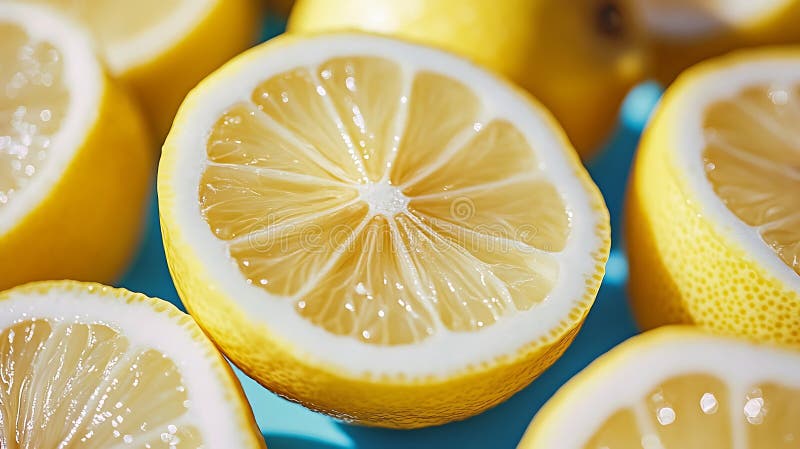 Generative AI Image of Fresh Healthy Sliced Lemons on Vibrant Light ...