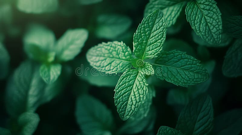 Generative AI Image of Fresh Lush Green Mint Leaves Plants Background ...