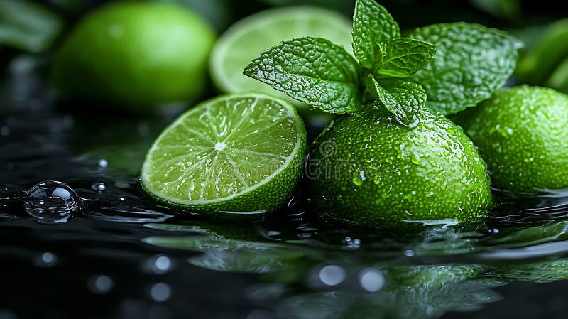 Generative AI Image of Fresh Mint Leaves and Bright Green Limes ...