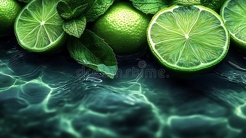 Generative AI Image of Fresh Mint Leaves and Bright Green Limes ...