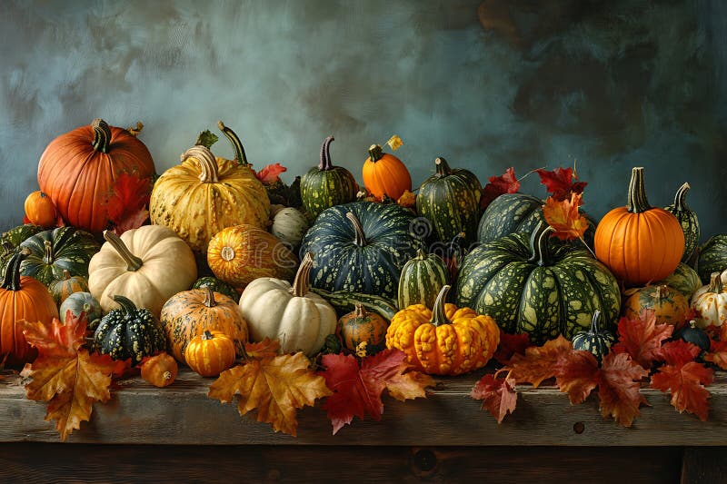 Generative AI Image of Fresh Pumpkin on Wooden Table with Tree and ...