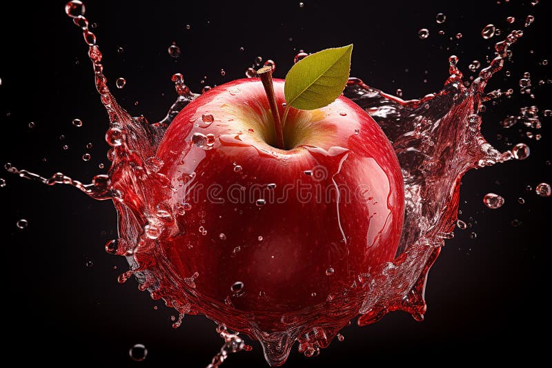 Generative AI Image of Fresh Red Apple Fruit with Water Splashing on ...