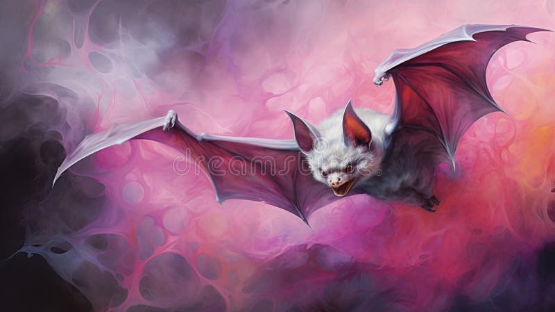 Fruit Bat Gracefully Suspended in a Cloud of Pink Smoke, Creating an ...