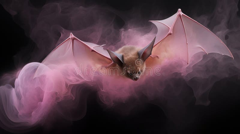 Fruit Bat Gracefully Suspended in a Cloud of Pink Smoke, Creating an ...