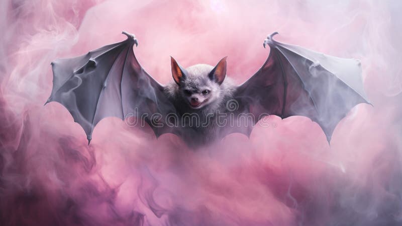 Fruit Bat Gracefully Suspended in a Cloud of Pink Smoke, Creating an ...