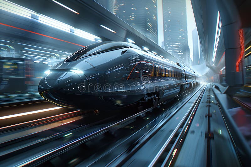 Generative AI Image of Futuristic Modern Train Passing Railway Track ...