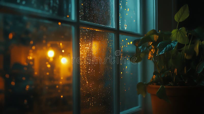 Generative AI Image of Gentle Raindrops on Wet Glass Window Soft Light ...