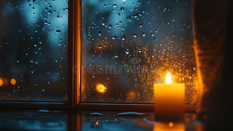 Generative AI Image of Gentle Raindrops on Wet Glass Window Soft Light ...