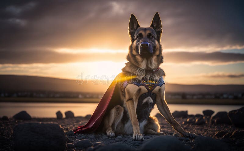 Generative AI Image of a German Shepherd Dressed As a Cuper Hero at a ...