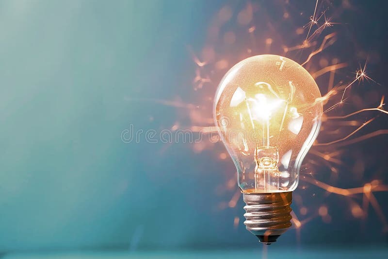 Generative AI Image of Glowing Light Bulb Lamp with Electric Flash Stun ...