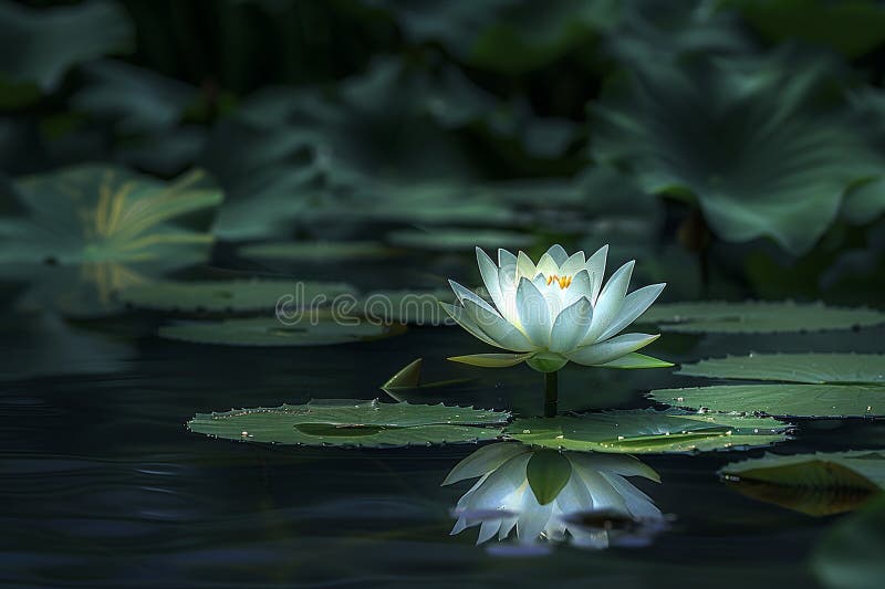 Generative AI Image of Glowing White Lotus Flower Floating on Water ...