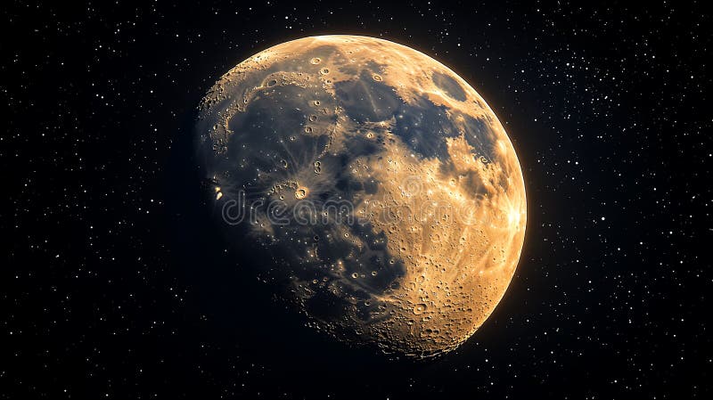 Generative AI Image of a Golden Half Moon with Scary Nuance in Night ...