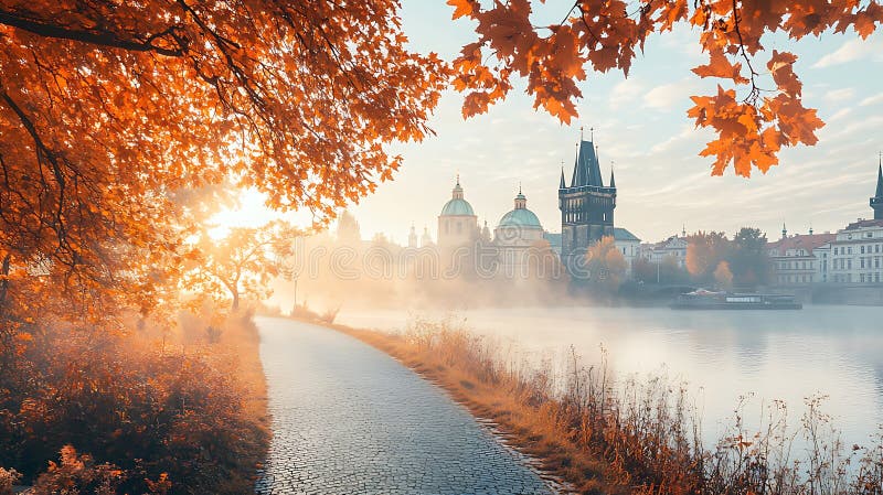 Generative AI Image of Gothic Cathedral with Prague Cobblestone Path ...