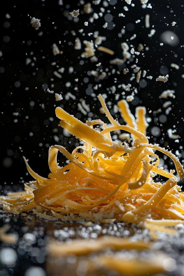 Generative AI Image of Grated Cheese Falls on Dark Background Stock ...