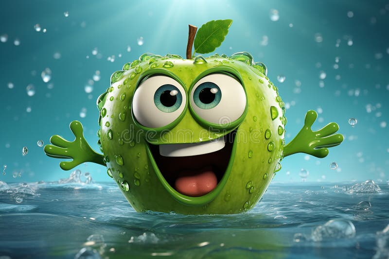 Generative AI Image of Green Apple Fruit Character Floating on Water ...