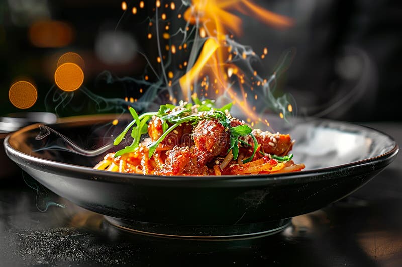 Generative AI Image of Grilled Chicken Food in a Plate with Hot Fire ...