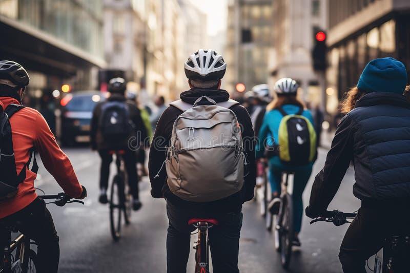 Generative AI Image of Group of Cyclists Commuting To Work Waiting at ...
