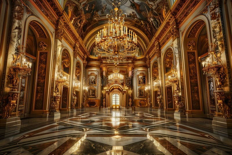 Generative AI Image of Hall Inside Royal Palace with Luxurious Golden ...