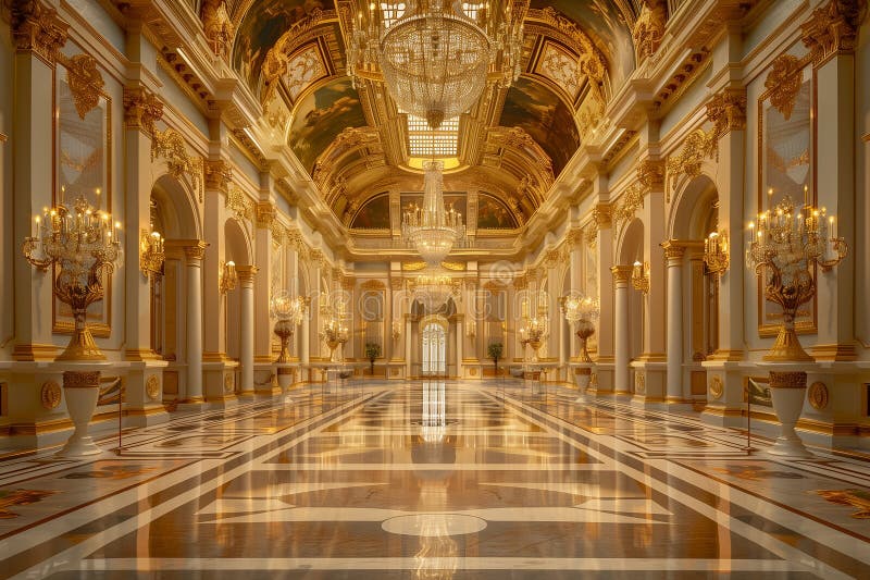 Generative AI Image of Hall Inside Royal Palace with Luxurious Golden ...