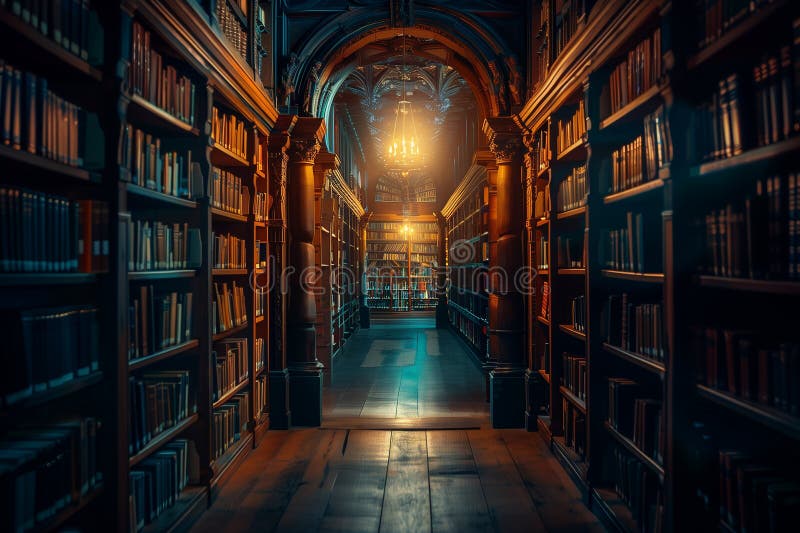 Generative AI Image of Hallway Corridor in Library with Books ...