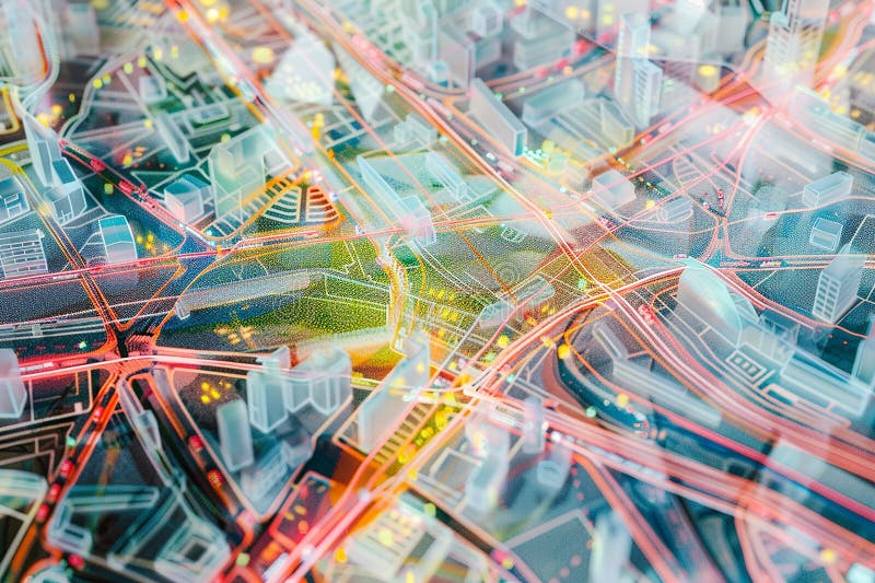 Generative AI Image of Hologram Road Train Traffic Map with Colorful ...