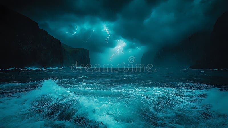 Generative AI Image of Horrible Storm with Lightning Strike on Ocean ...