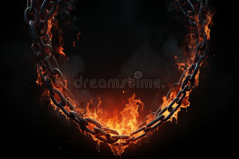 Generative AI Image of Hot Fire Iron Chain with Blank Space on Black ...