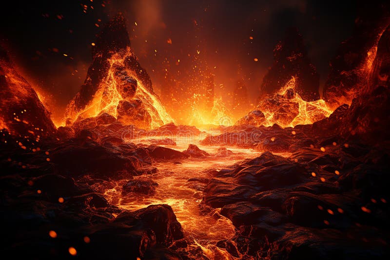 Generative AI Image of Hot Molten Lava Rocks Flowing in the Volcano ...