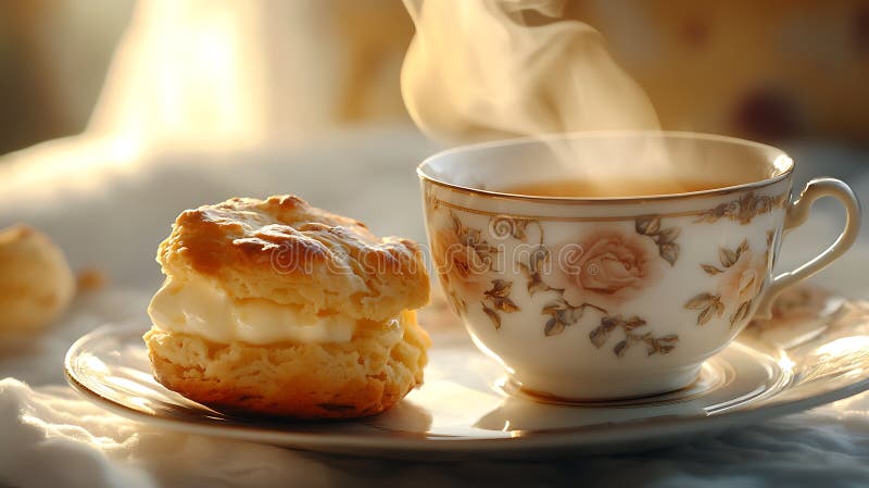 Generative AI Image of Hot Tea Mug with Soft Buttery Scone with Light ...
