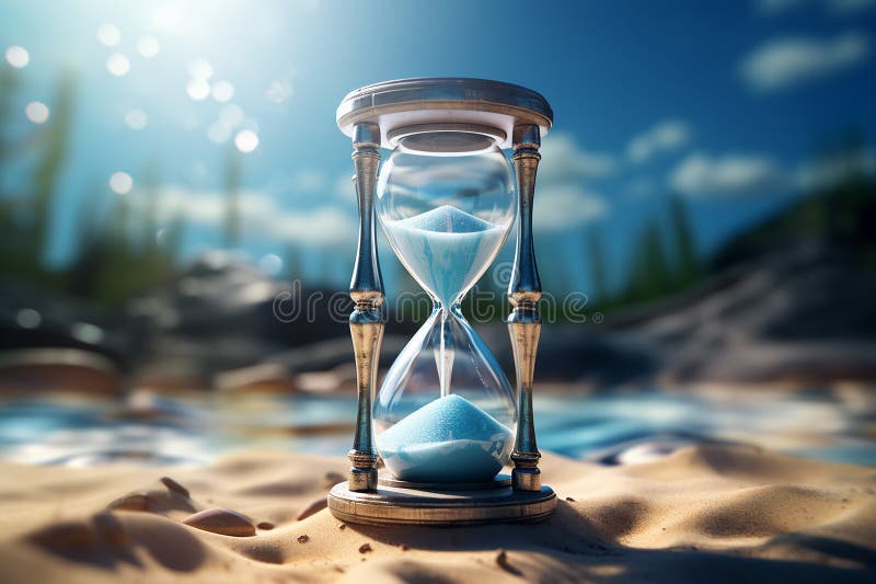 Generative AI Image of Hourglass Timer with Blue Sand on Bright Blue ...