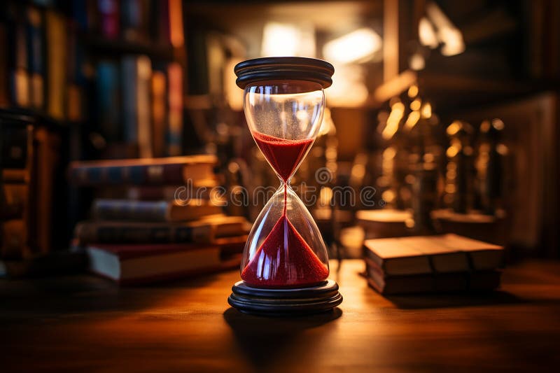 Generative AI Image of Hourglass Timer in Library with Red Sand Stock ...