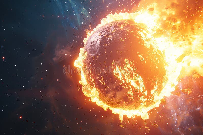 Generative AI Image of Huge Hot Fireball Meteor Falling from Space Sky ...