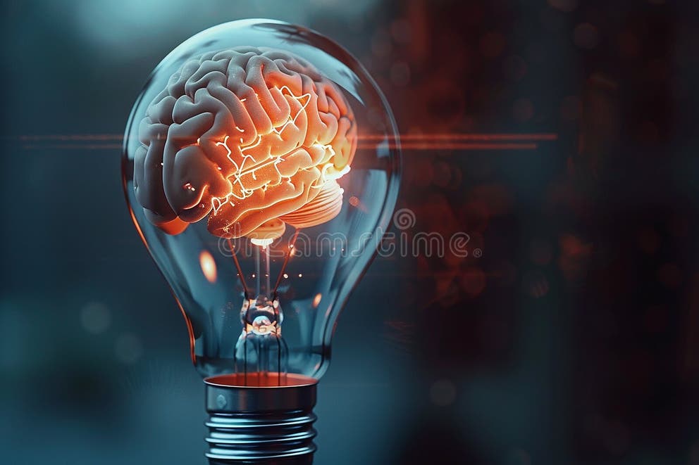 Generative AI Image of Human Brain Inside a Light Bulb Lamp with Neural ...