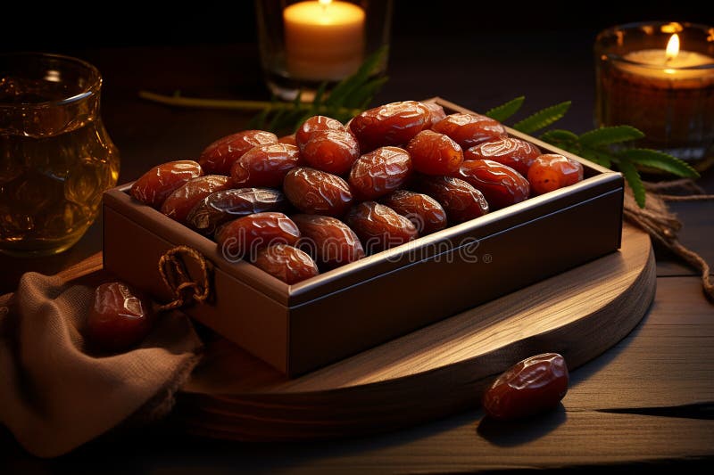 Generative AI Image of Iftar with Arabic Dates Fruit in Wooden Box ...