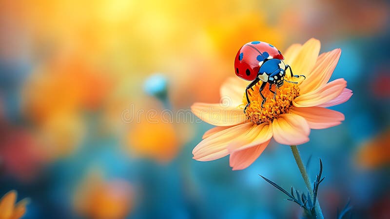 Generative AI Image of Ladybug Perched on Beautiful Flower in Park ...