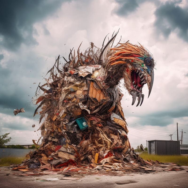Generative AI Image of a Large Monster Made of Trash Stock Illustration ...