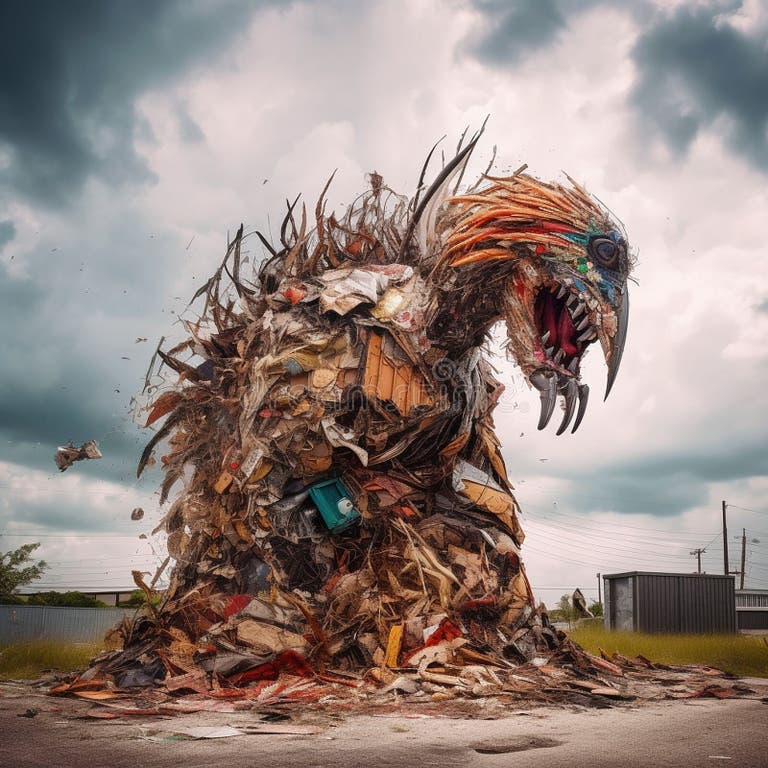 Generative AI Image of a Large Monster Made of Trash Stock Illustration ...