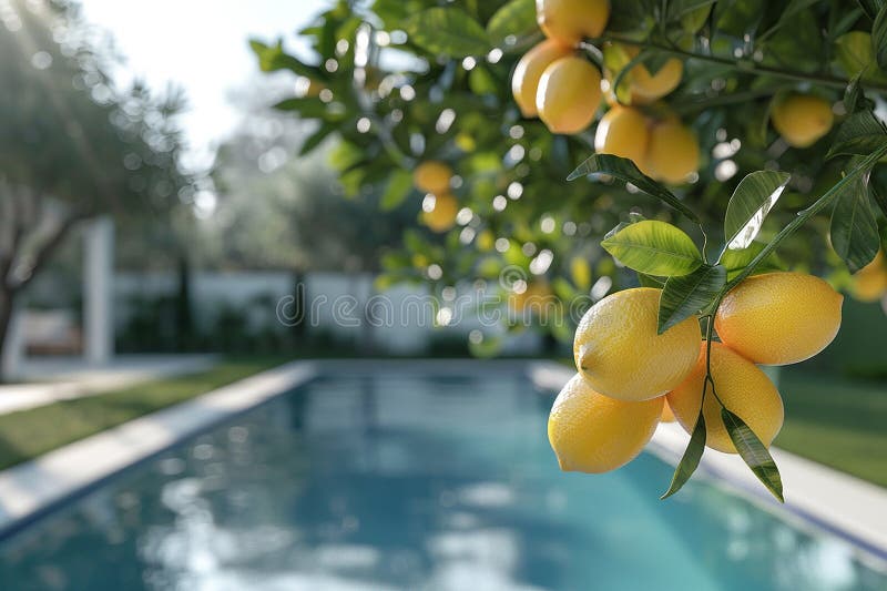Generative AI Image of Lemon Tree in Backyard with Swimming Pool in ...