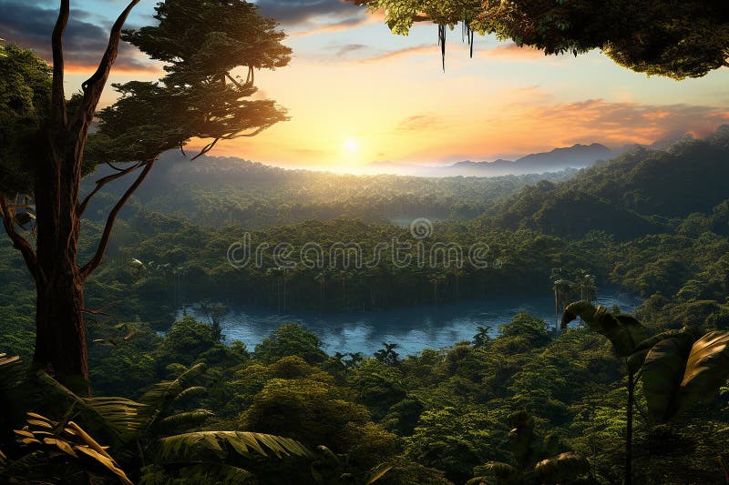 Generative AI Image of Lush Green Trees with River in Amazon Rainforest ...