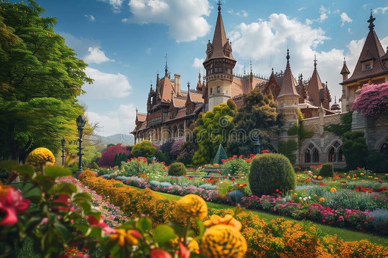 Generative AI Image of Luxurious Royal Palace with Spring Flowers in ...